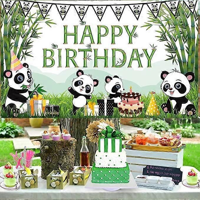Cartoon Panda Birthday Backdrop, Green Bamboo Panda Theme Baby Shower ...