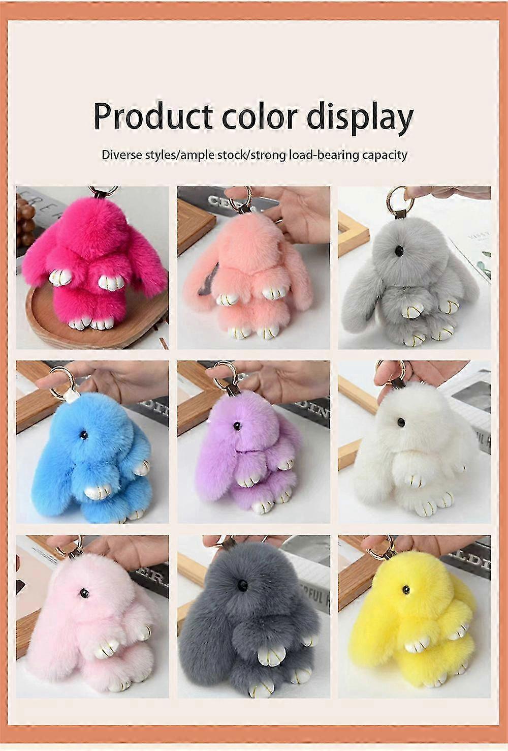 Adorable Fur Bunny Fluffy Rabbit Plush Toy Keyring Bag Charm Pendant ...