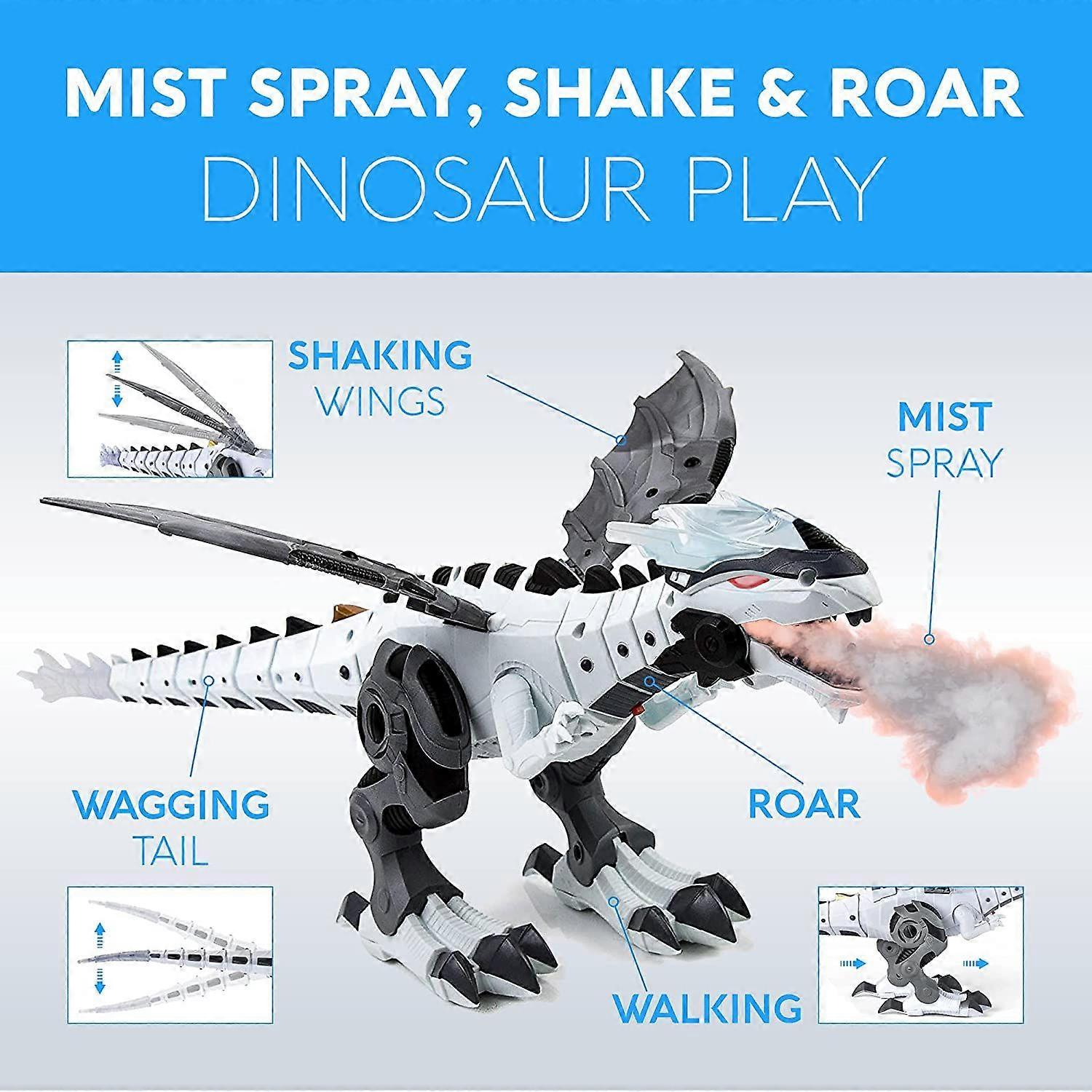 Walking dinosaur toy with fire-breathing dragon mist spray, realistic ...