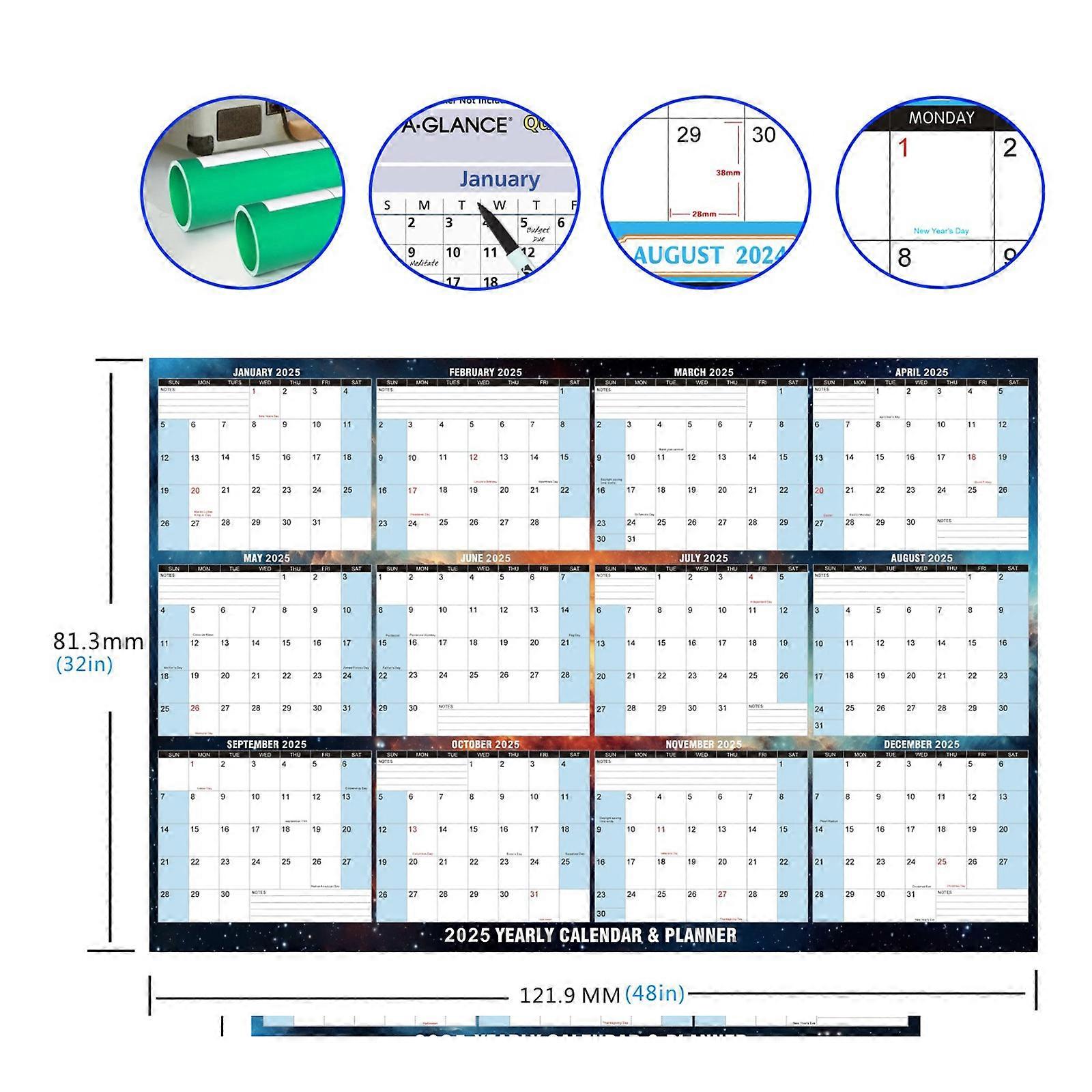 2025 Full Year Calendar Wall Planner Erasable Yearly Planner From ...