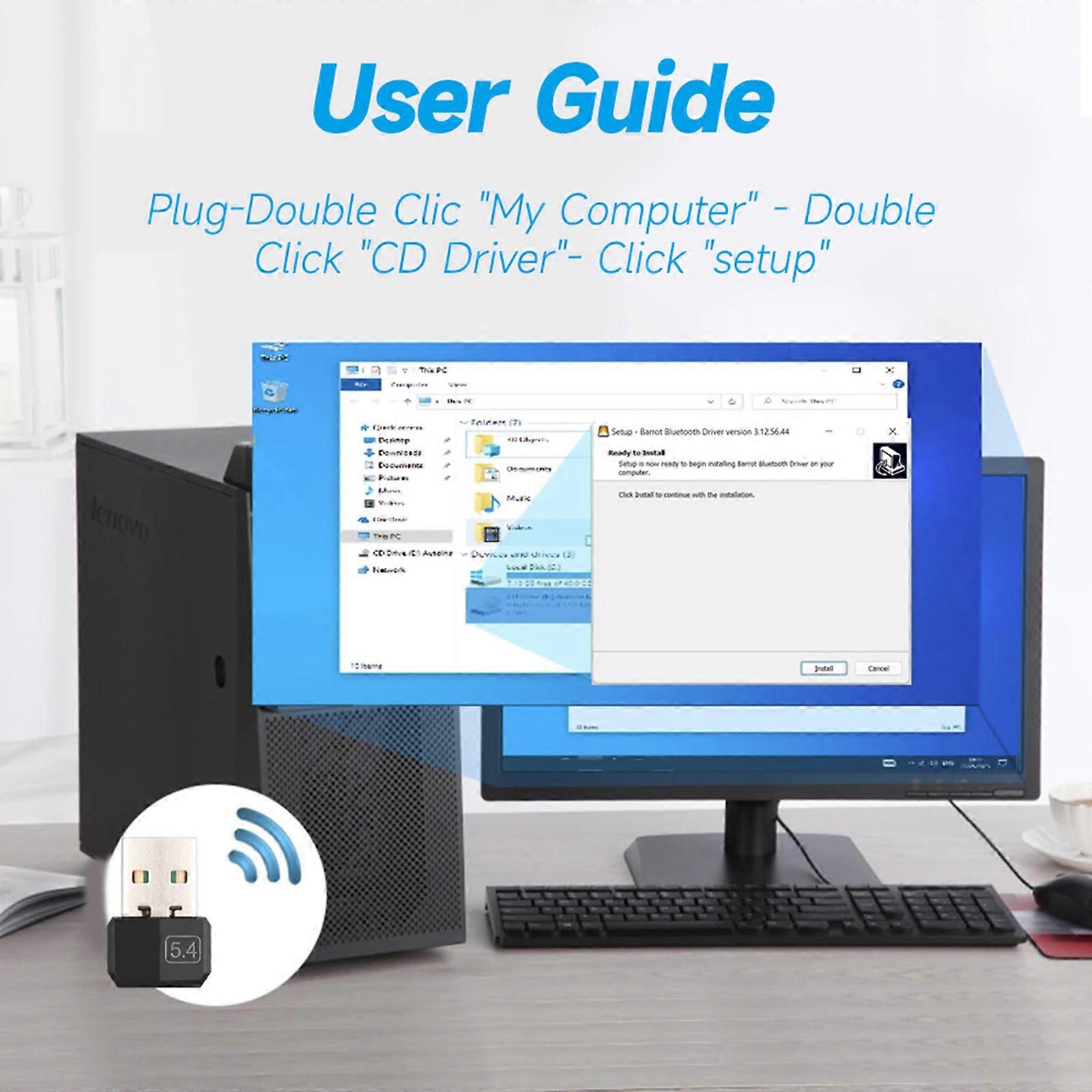 USB Adapter Bluetoothcompatible 5.4 Wireless USB Receiver Transmitter ...