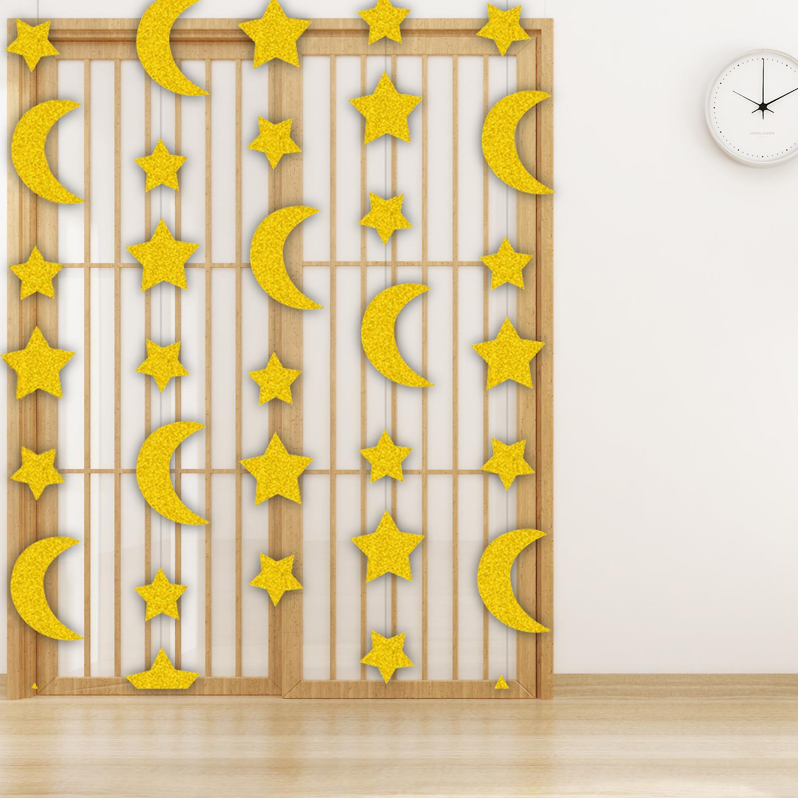 Eid Mubarak Paper Garland 2m/4m Pull Flag for Banner Gold Glitter Moon ...