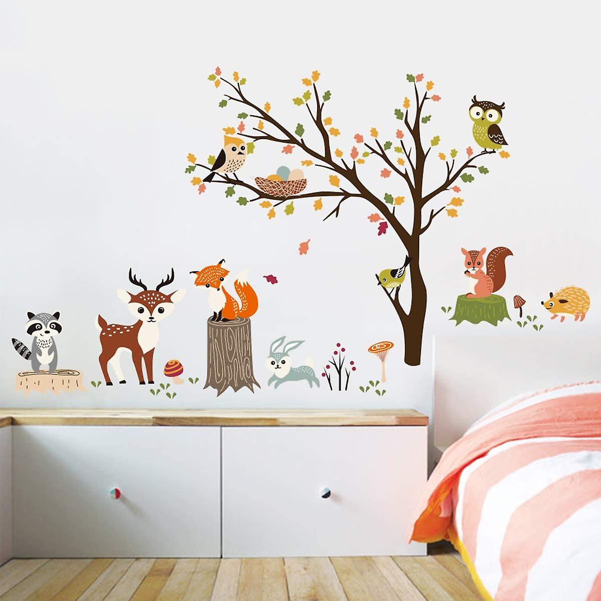 Heytea Woodland Wall Decals Animals Tree Owl Fox Deer Wall Stickers ...