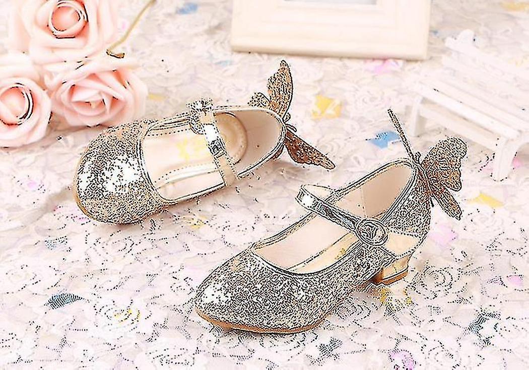 Kids Leather Shoes For Girls Princess Glitter Children High Heel Girls Shoes Butterfly 3d332 ...