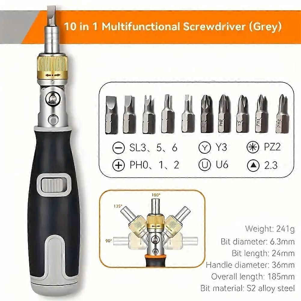 10 in 1 Multi-Angle Ratchet Screwdrivers Heavy Duty Chromium-Vanadium ...
