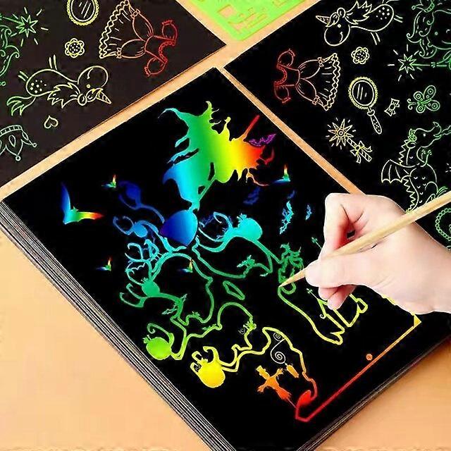 Rainbow Scratch Paper Sets: 50pcs Magic Art Craft Scratch Off Papers ...