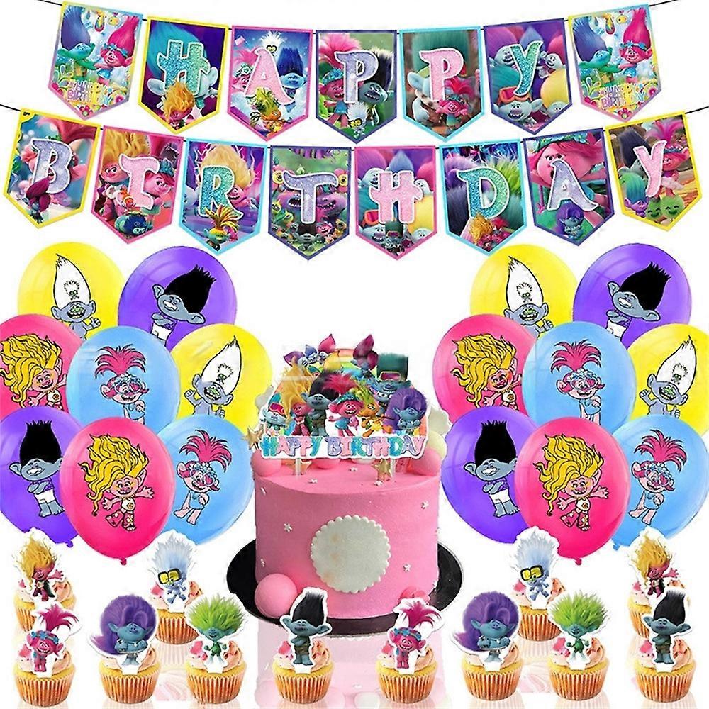 Trolls Themed Happy Birthday Party Supplies Decor Kits Includes Banner ...