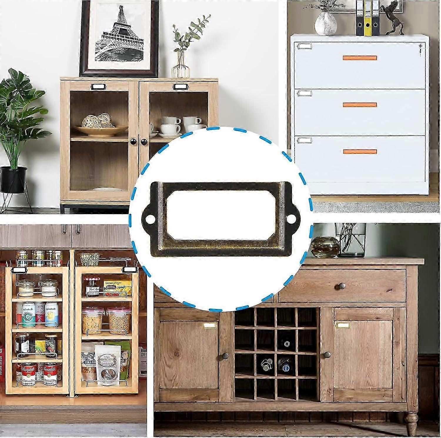 30pcs Retro Bronze Metal Library Tags, File Drawer Label Frames Holder ...