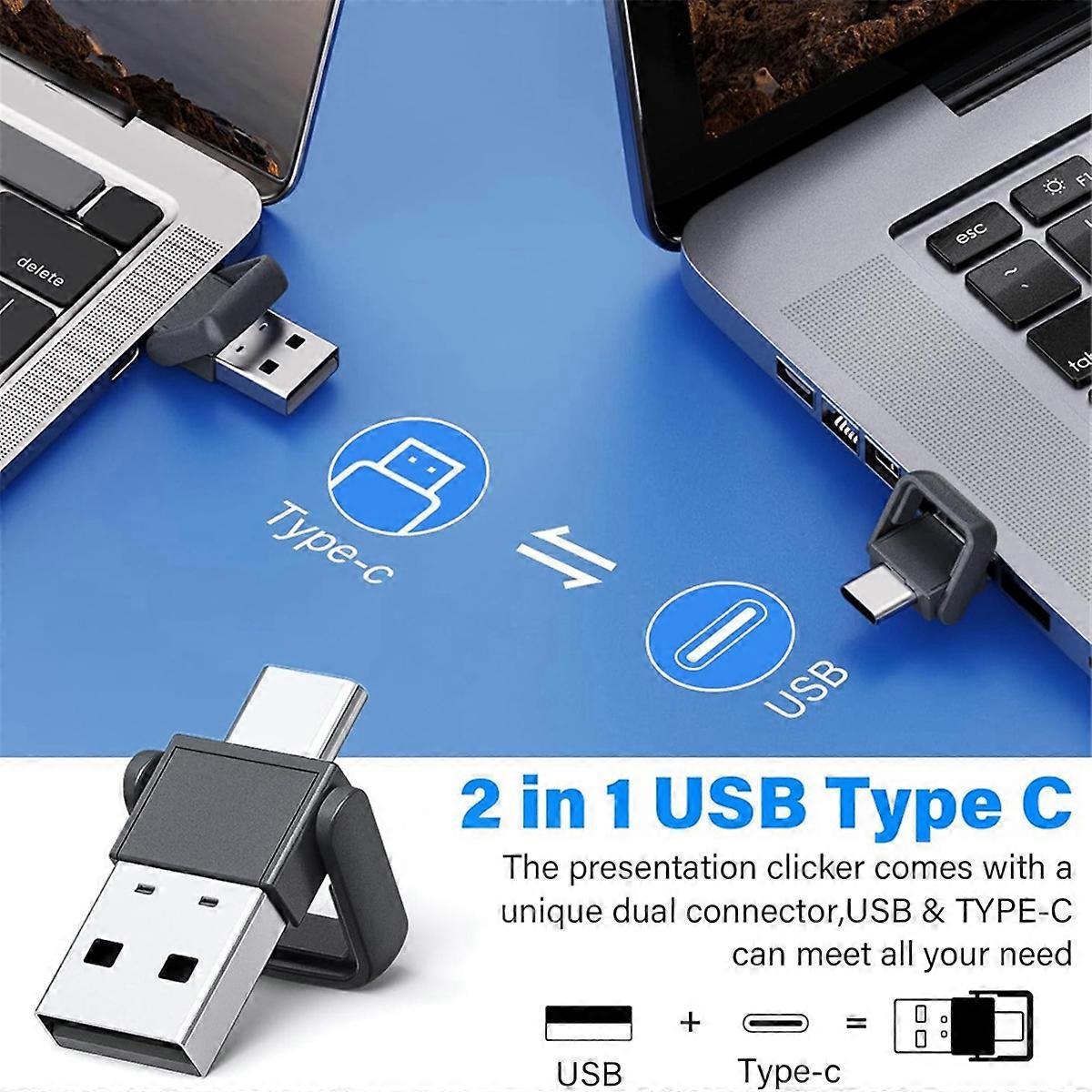 2-In-1 USB Type C Presentation Clicker, Rechargeable Wireless Presenter ...
