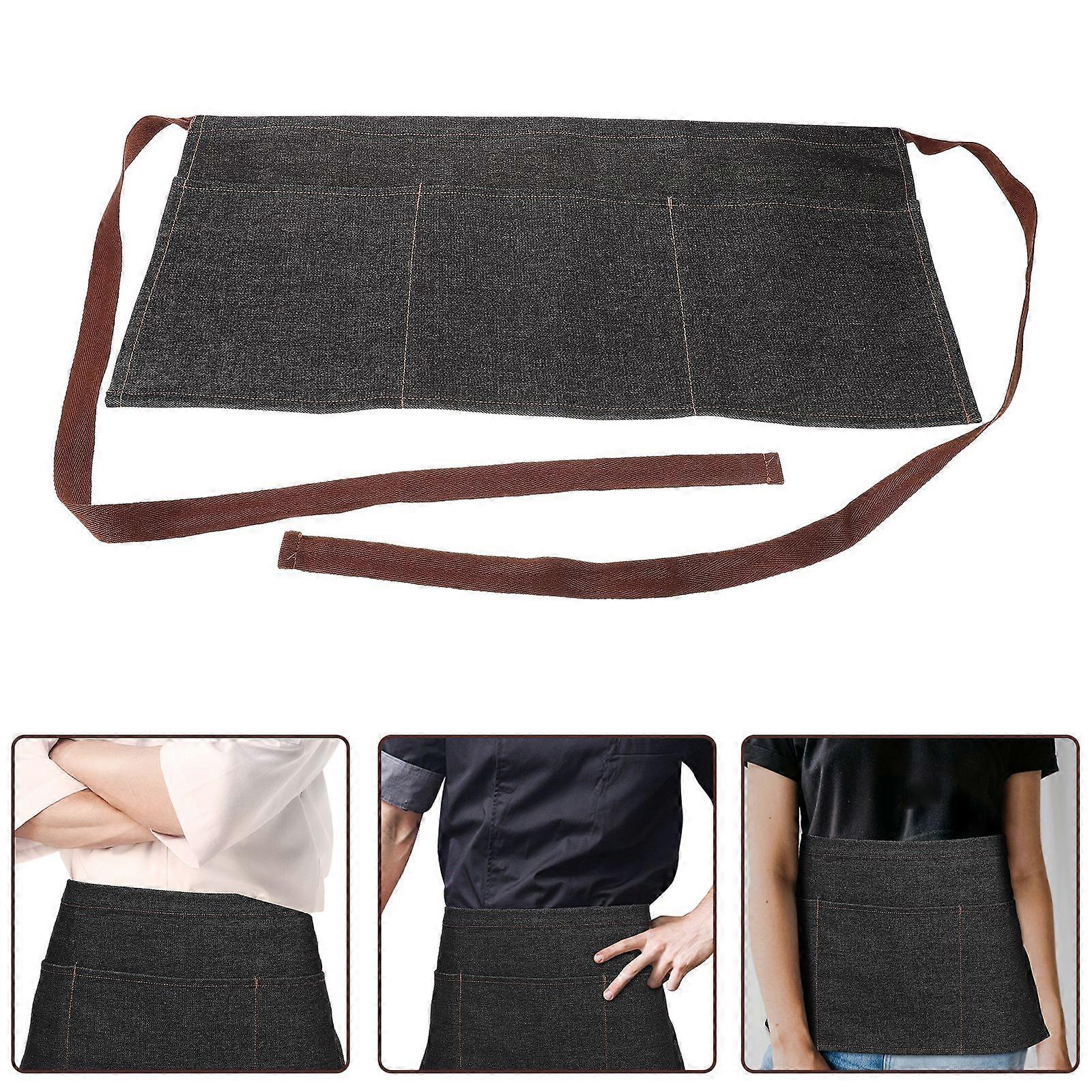 Denim Waist Apron Short Serving Aprons with 3 Pockets Half-Length ...