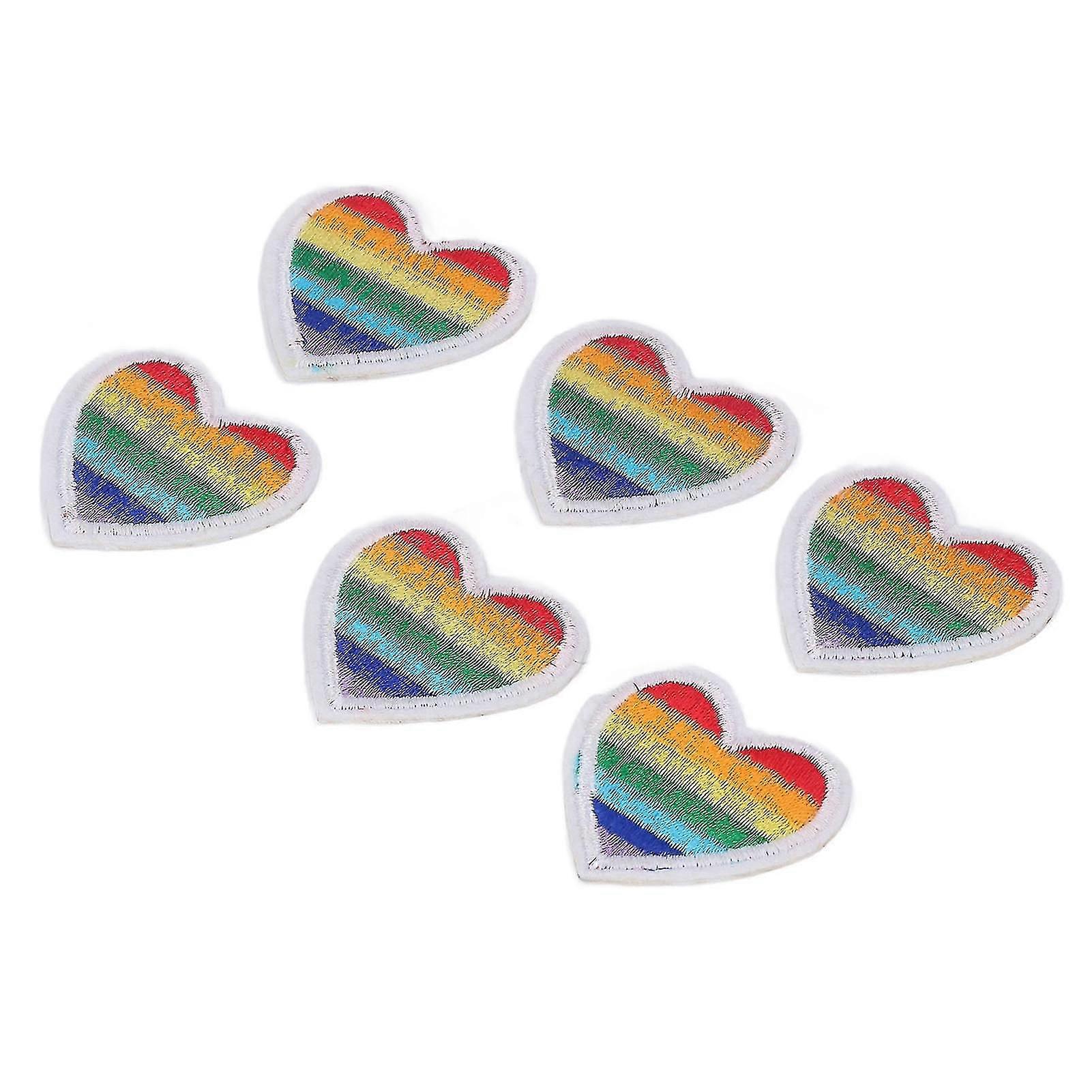 6 Pcs Rainbow Heart Patches DIY Rainbow Heart Shape Patches Decoration ...