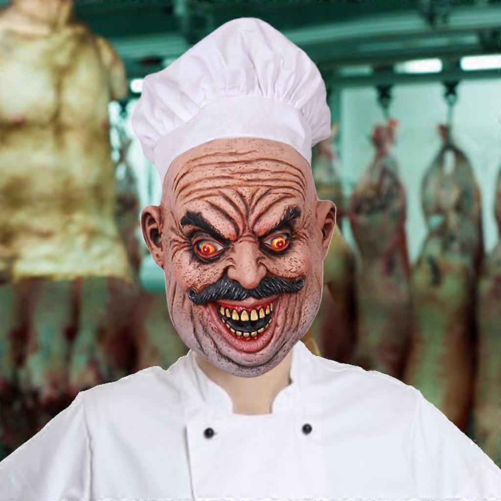 Realistic Latex Bearded Chef Butcher Mask Halloween Haunted House Ghost ...