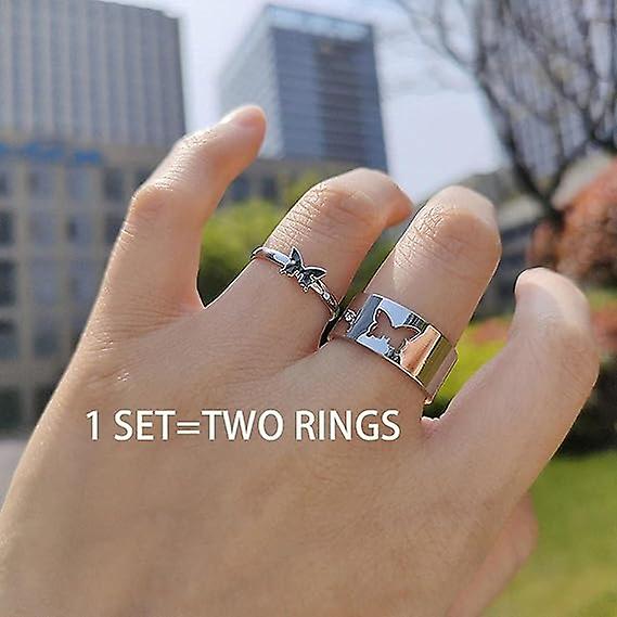 2 pcs Butterfly Rings for Women Matching Rings for Couples Rings Silver ...