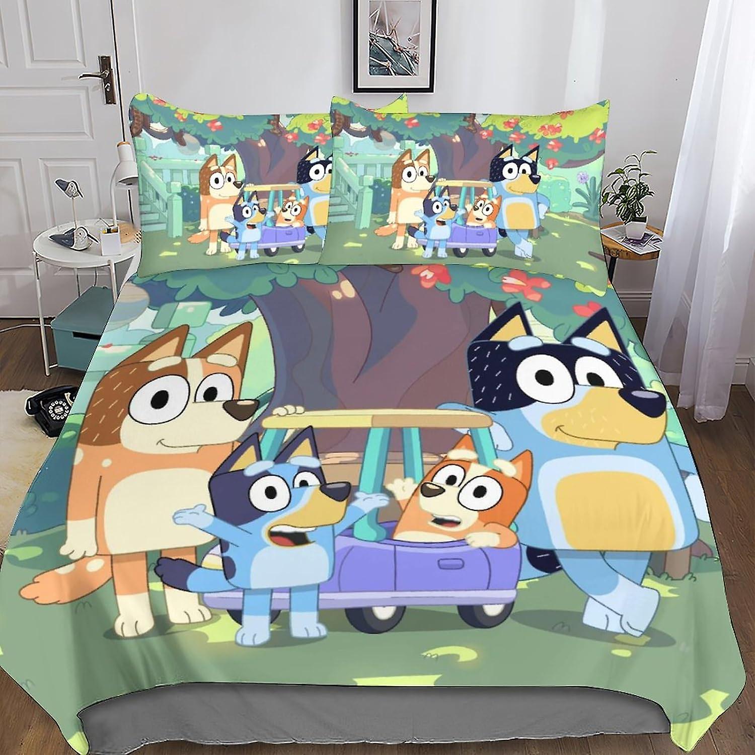 Entemah Bluey Bedding Duvet Cover Set,3D Printed 3 Pieces Cute Anime ...