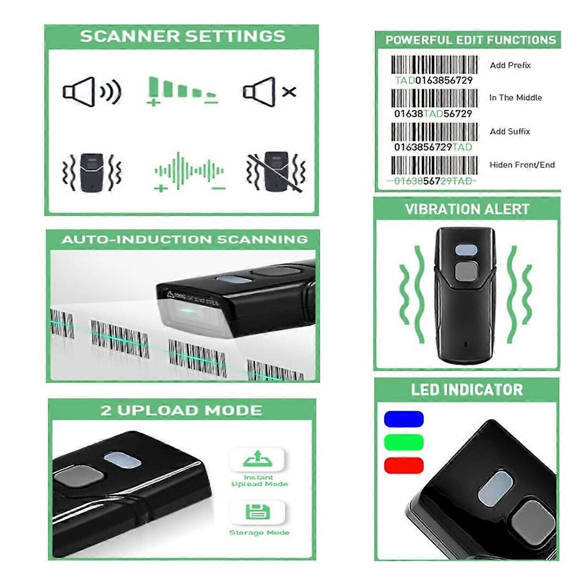 Wireless 1D Barcode Scanner Bluetooth Mini Scanner Support Windows ...