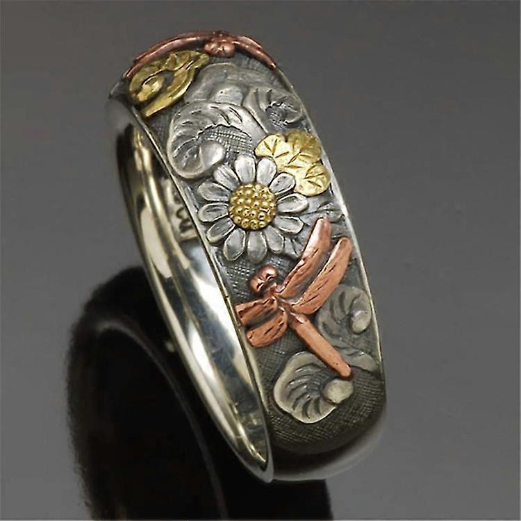 Vintage Rose Gold Dragonfly Rings For Men Women Antique Silver Color ...