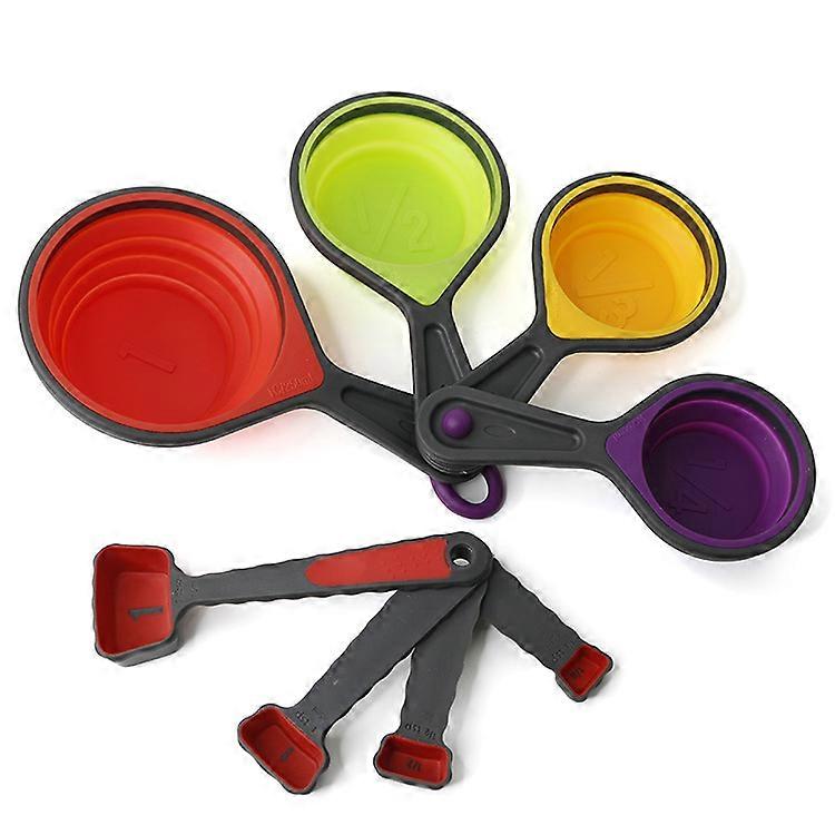 Foldable Silicone Soft Measuring Cups and Spoons, 8-Piece Portable Food ...