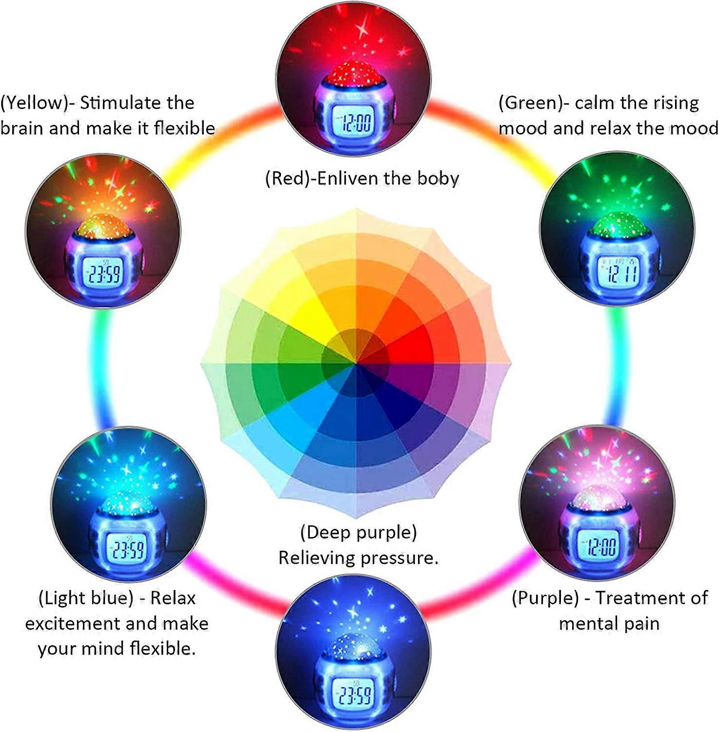 Kids Alarm Clock, Stars 7 Color Changing Night Light, Digital Alarm ...