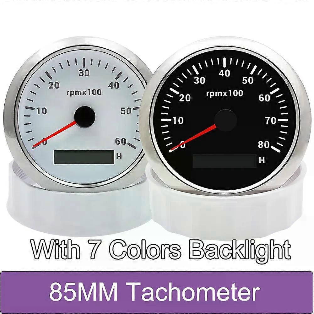 85mm Tachometer 6000/8000 RPM Tacho With 7 Colors Backlight Hour Meter ...