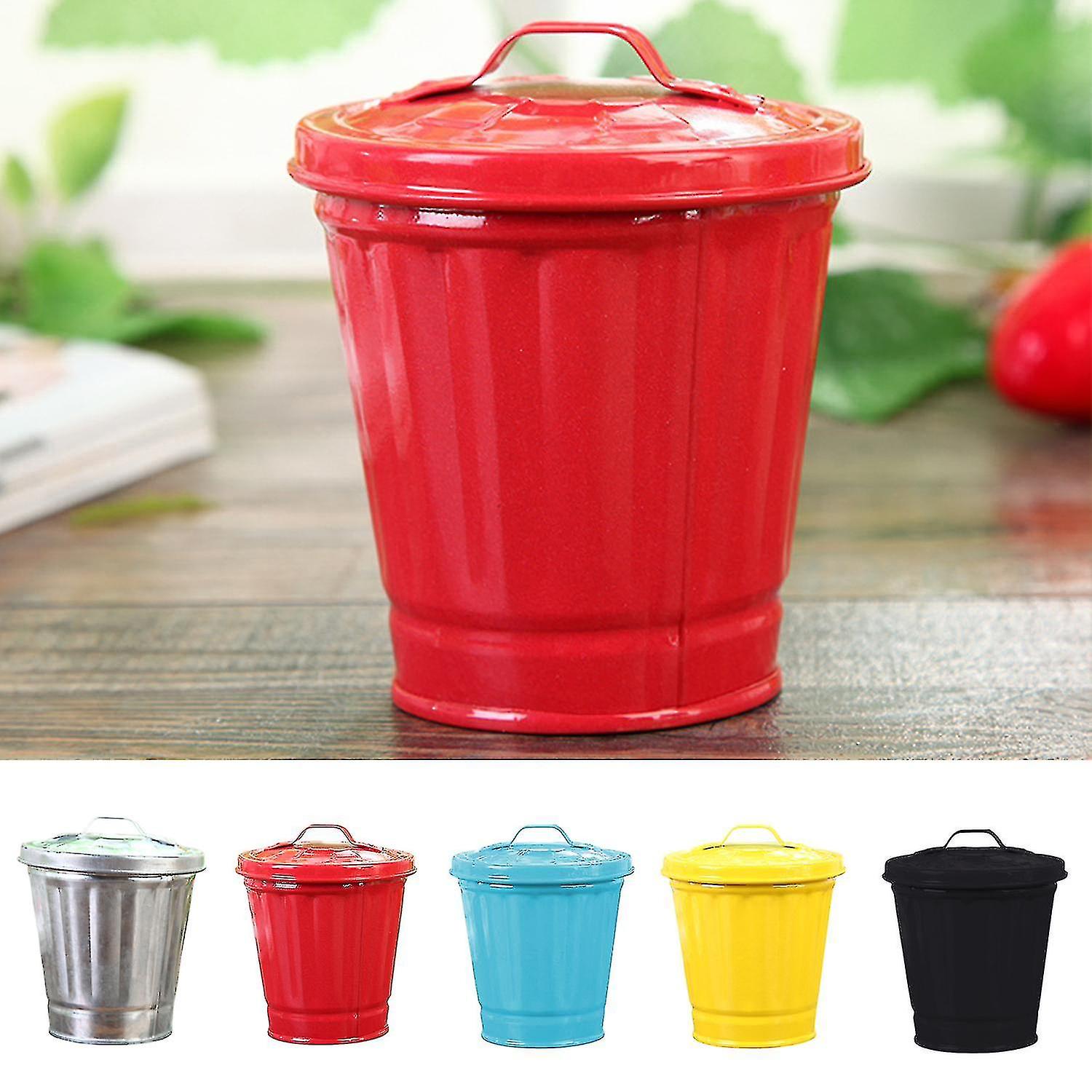 Desktop Trash Can with Lid Bucket ShapeLeakproof Garbage Storage Coated ...