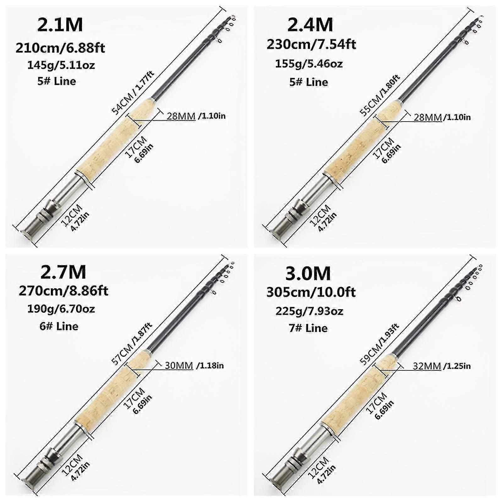 New 2.1m 2.4m 2.7m 3.0m Telescopic Fly Fishing Rod Portable Carbon ...
