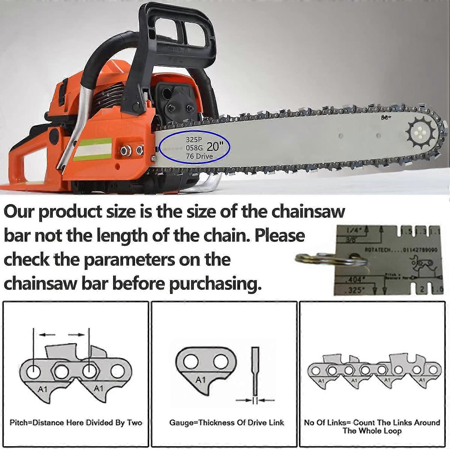 3x Chainsaw Chain For 20 Inch (50cm) Bar 76 Drive Links, 0.325inch ...