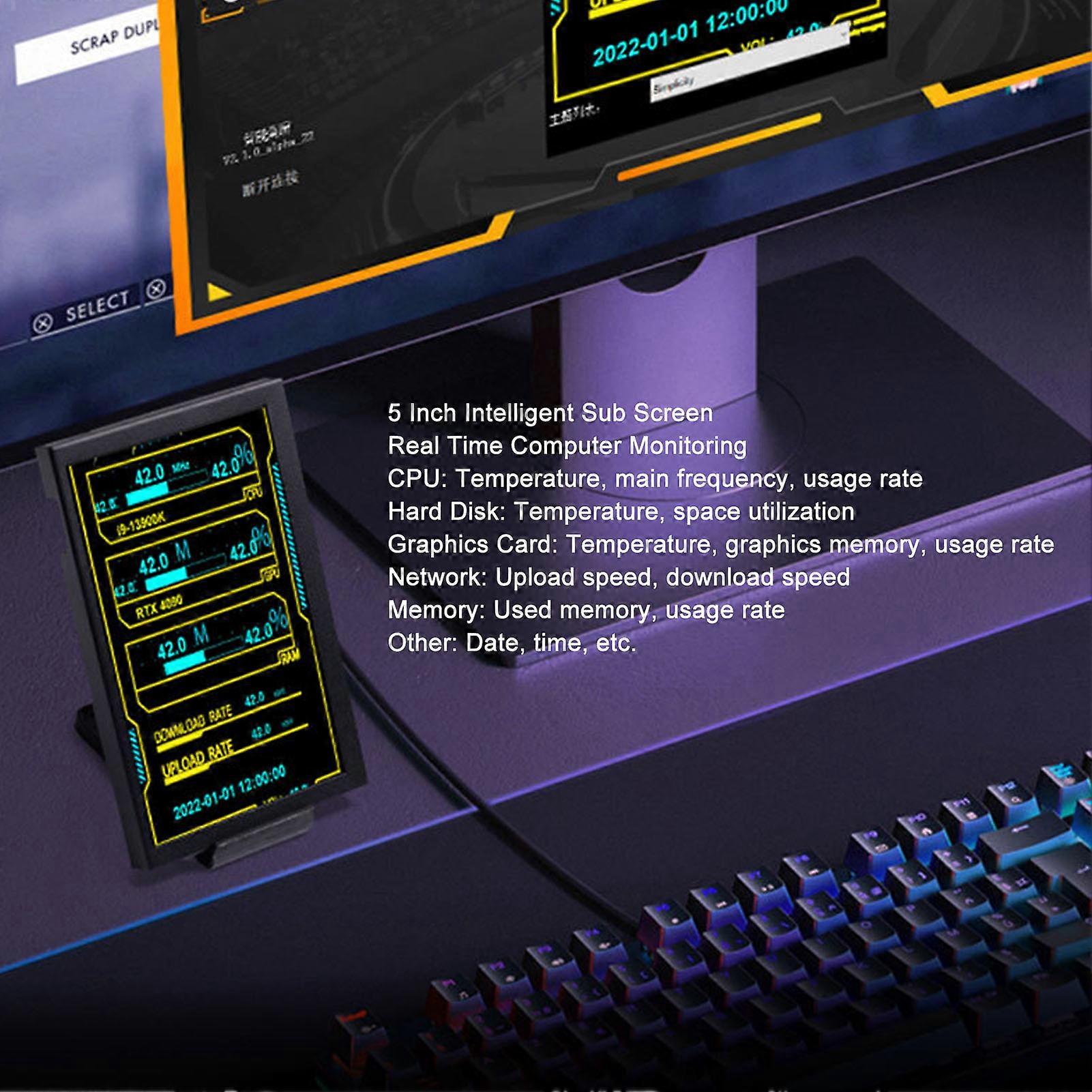 IPS USB Mini Screen 5 Inch 800x480 Resolution Type C Sub Screen PC Data ...