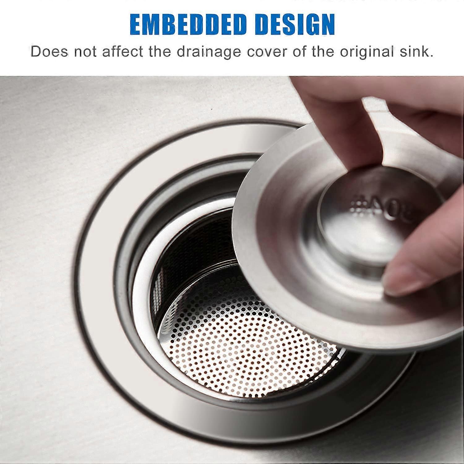 Set of 2 Kitchen Sink Strainers with Handle, Stainless Steel, Clog-Free ...