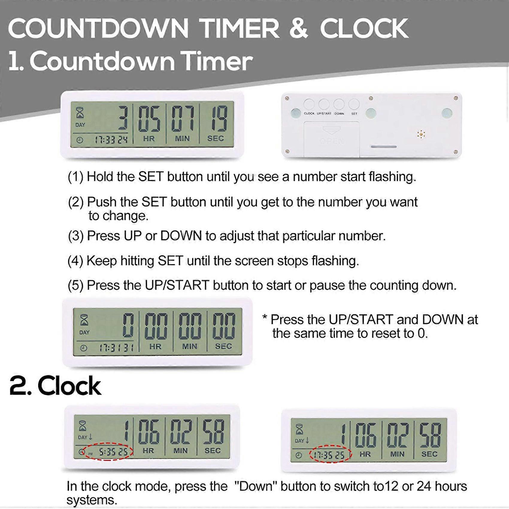 2X Big Digital Countdown Days Timer Clock - 999 Days Count Down Clock Timer for Graduation Lab ...