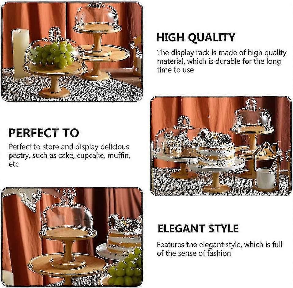 1 Set Kek Tabağı Kubbe Ayaklı Pasta Ahşap Servis Standı Cam Yemek ...