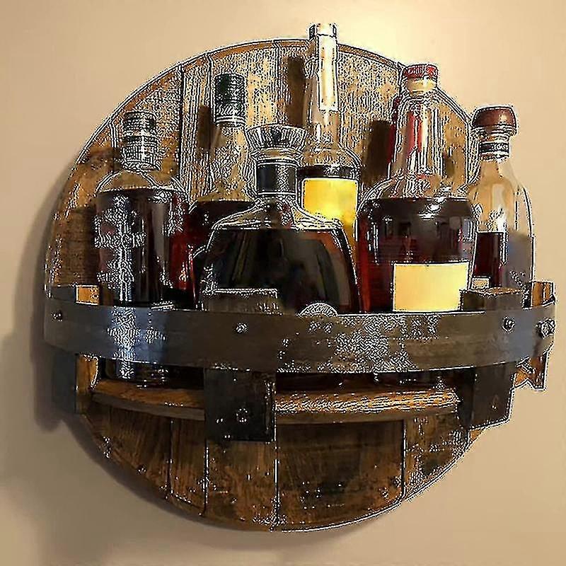 Wooden Vintage Whiskey Barrel Shelf Hand Crafted Liquor Bottle Display ...