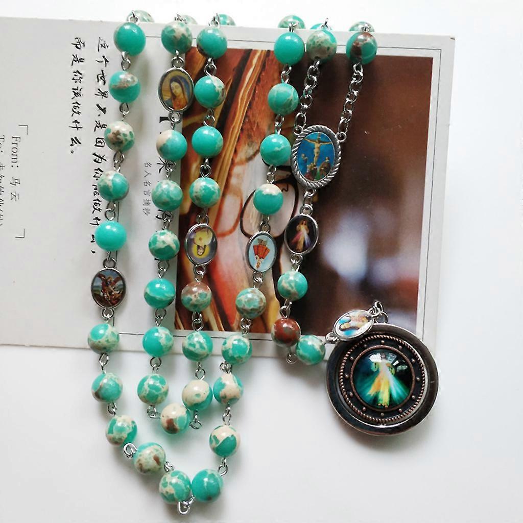 Vintage Rosary Catholic Prayer Beads Necklace Christ Jesus Glass Round ...
