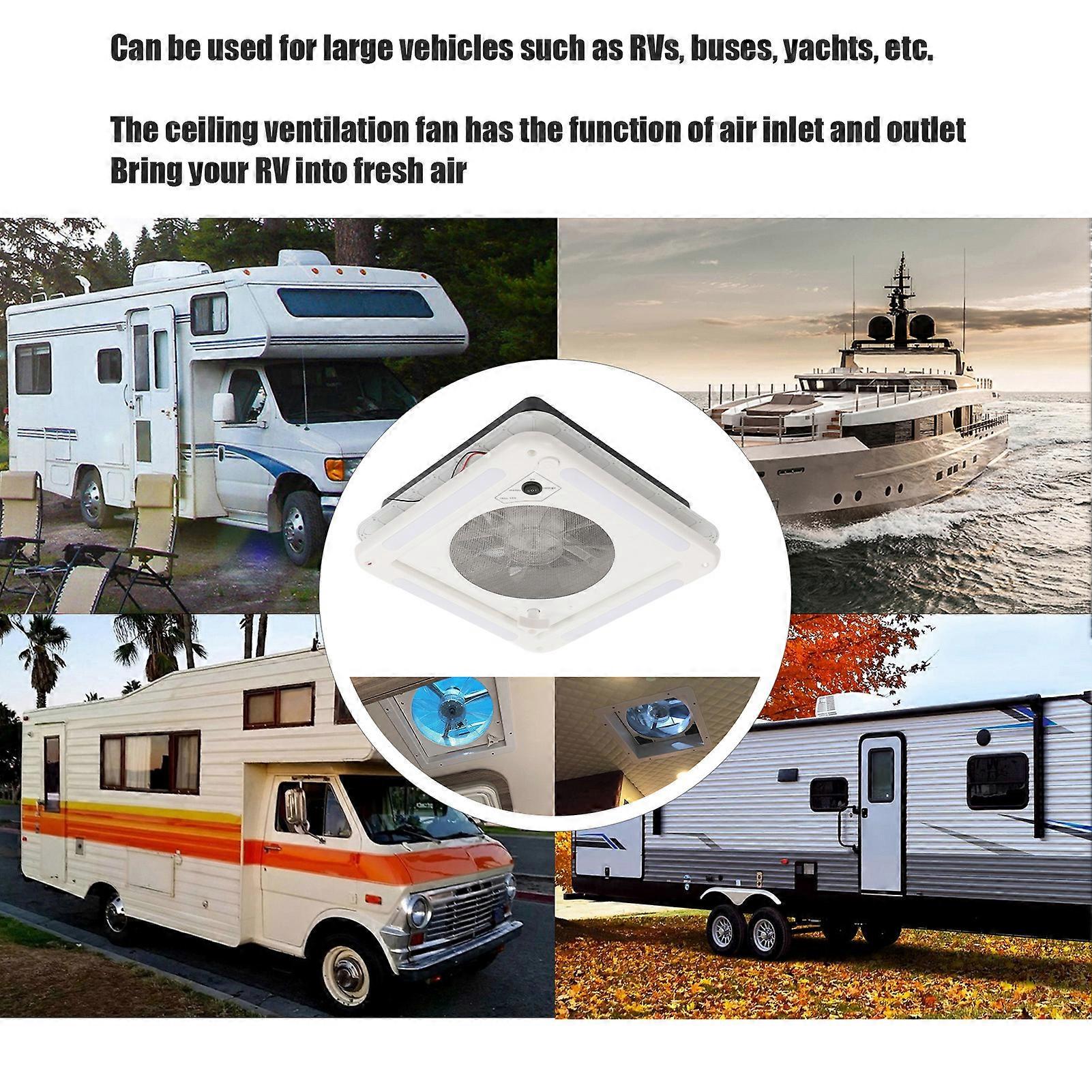Rv Roof Vent Fan 12V 10 Blades Dual Mode Air Inlet Outlet 4 Led Light ...