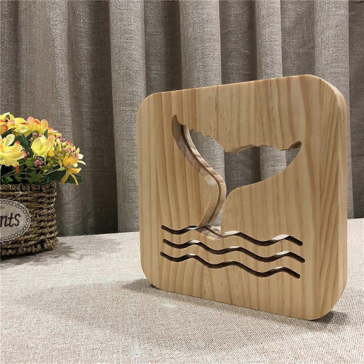 SBSG Whale Tail Night Light for Kids Wooden 3D Lamp Creative Wooden ...