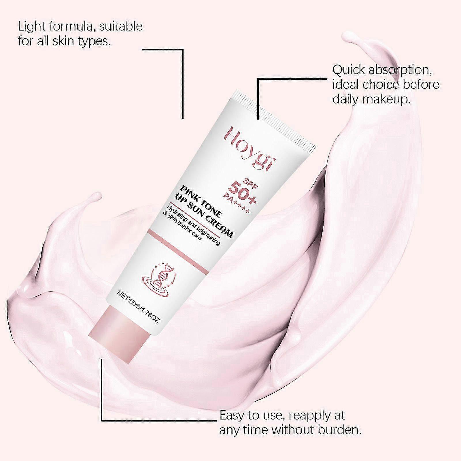 Pink Tone-Up Sunscreen SPF 50+ Lightweight Tinted Sun Cream for Smooth ...