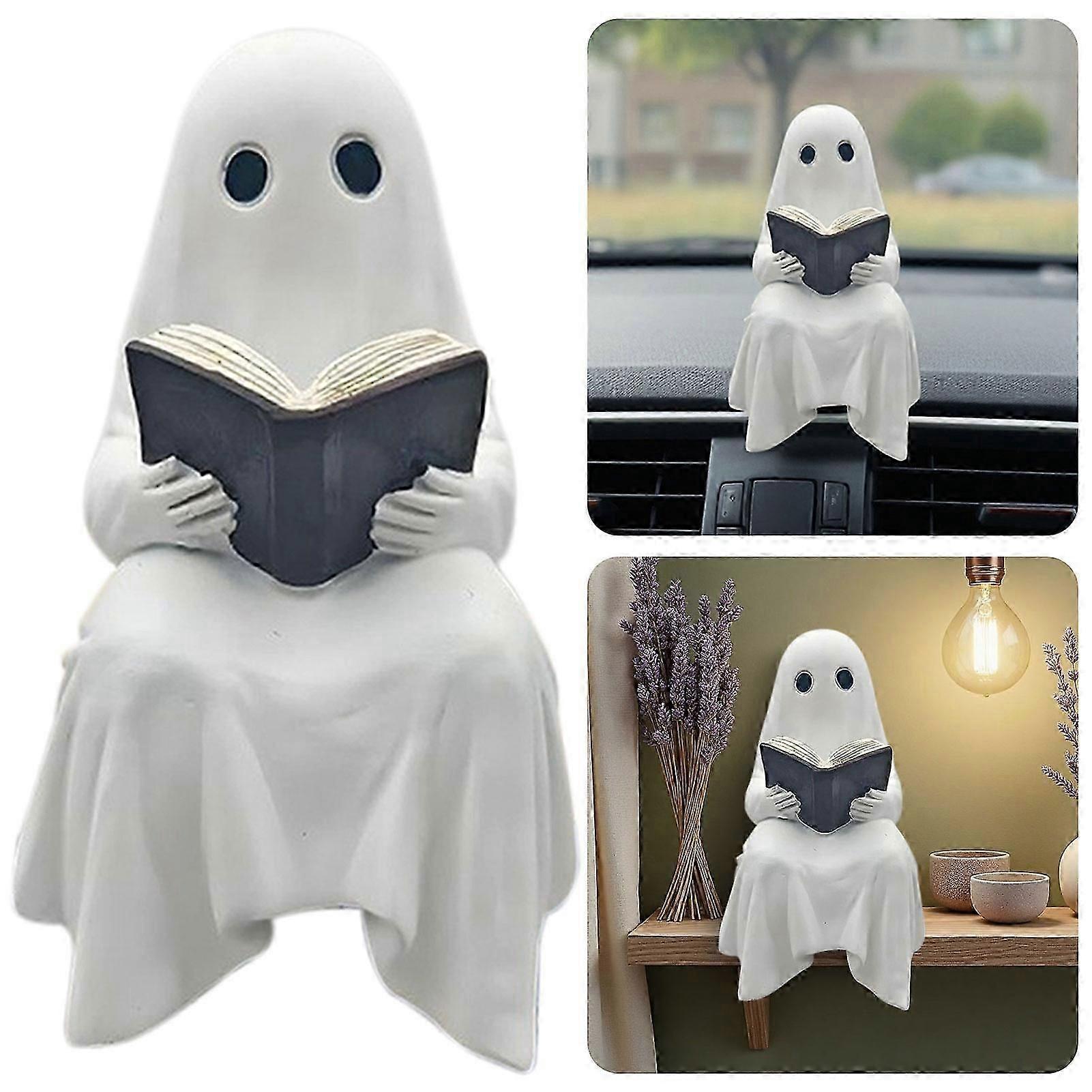 Halloween Ghosts Reading Book Statue Hand-Crafted Resin Decor, Perfect ...