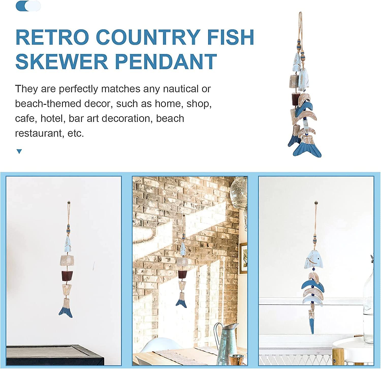 2024 2 Pieces Wooden Hanging Fish Decor Nautical Ornaments Beach Themed ...