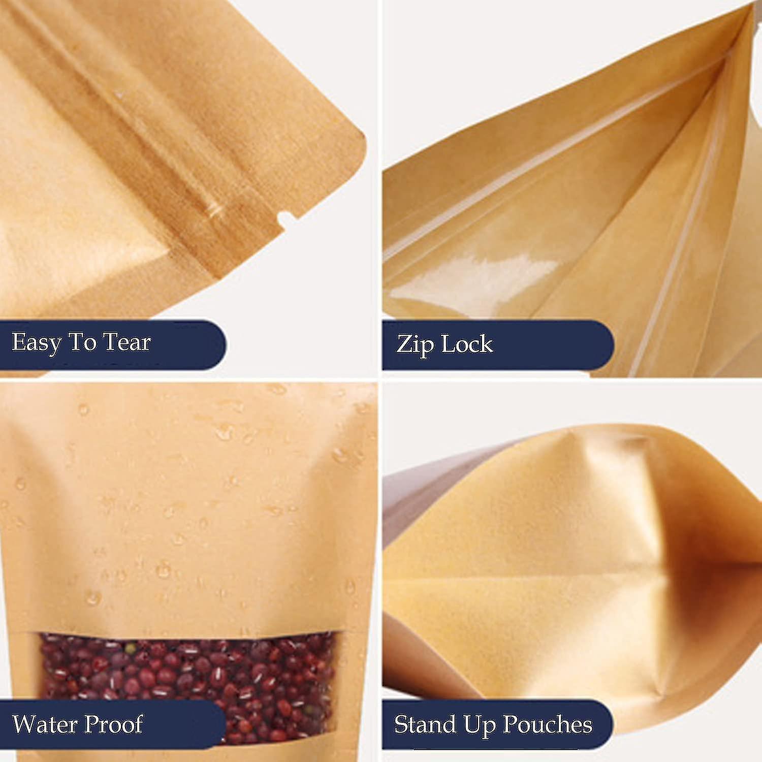 100pcs 10x15cm Self-sealing Kraft Paper Bag With Window Resealable ...