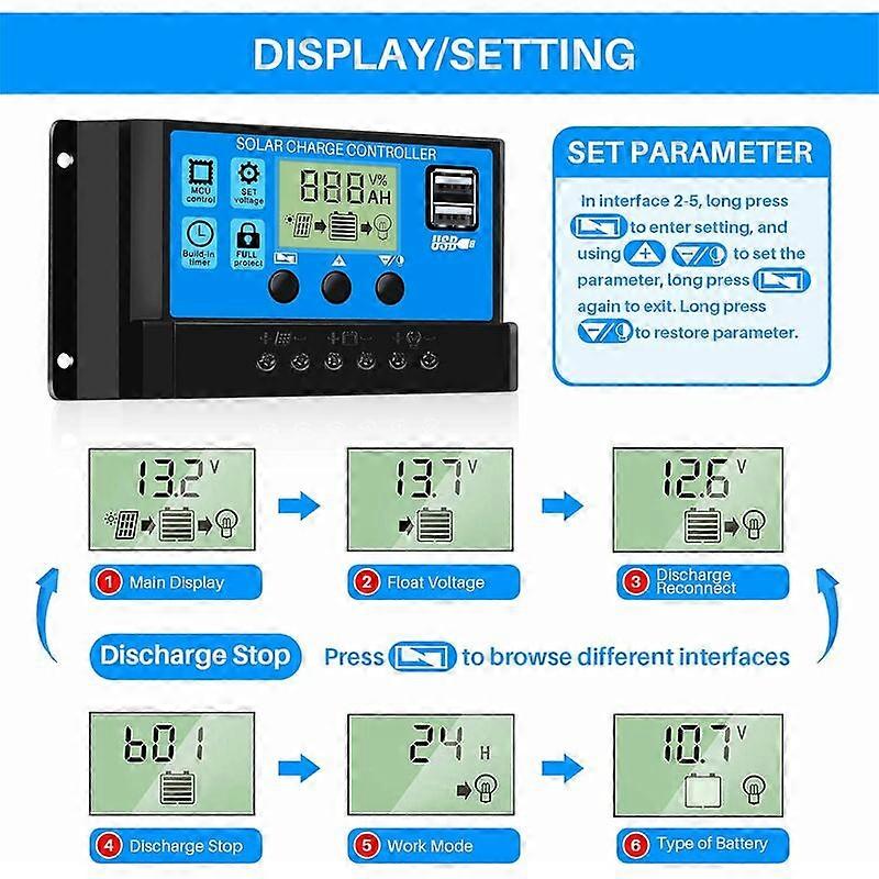 30A 12V/24V Charge Controller Smart Battery Solar Panel Regulator with ...