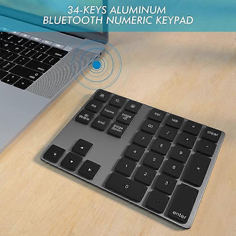 Bluetooth Numeric Keypad, Aluminum Rechargeable 34-Keys Wireless Number ...