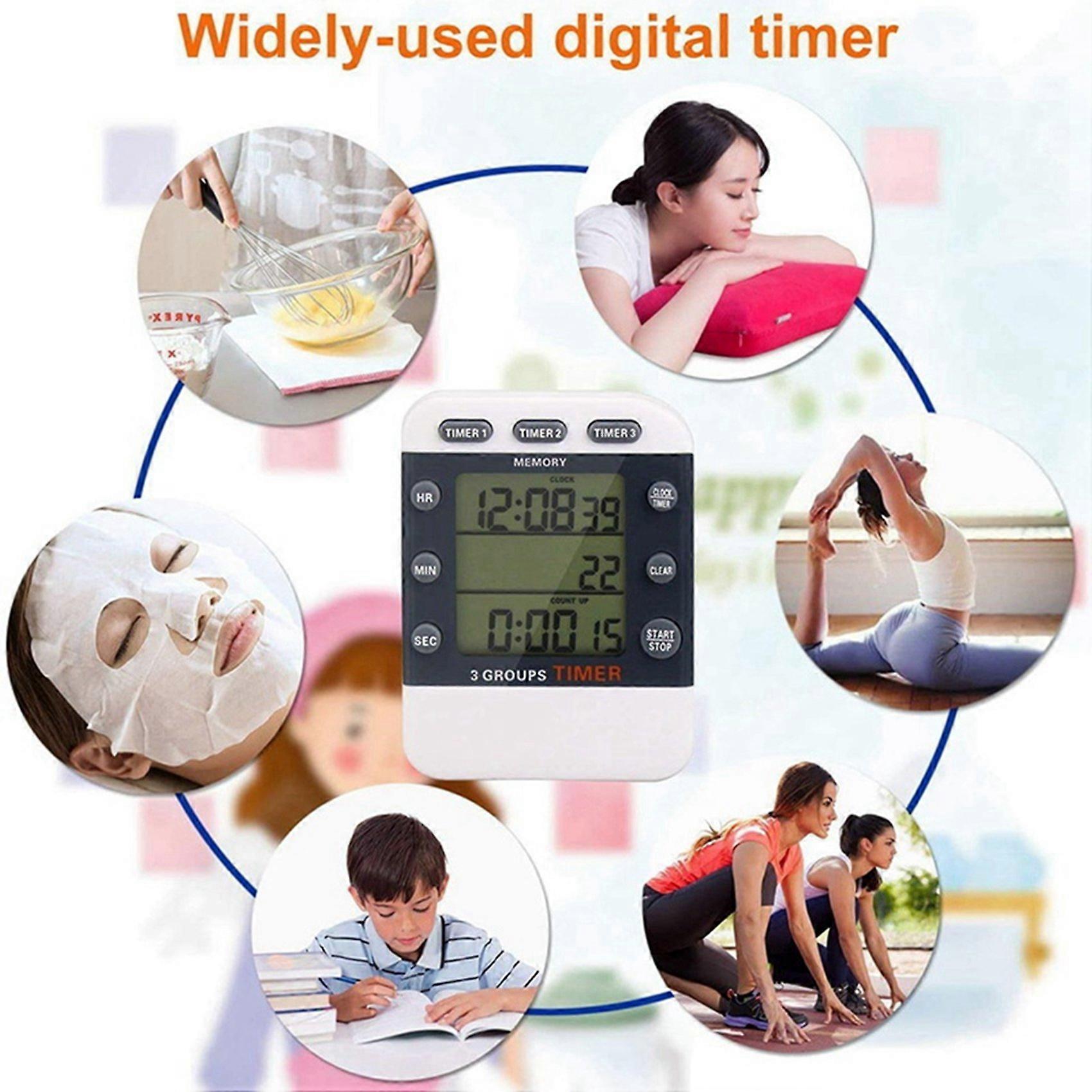 2X Digital Timer 100 Hour Triple Count Down/Up Clock Timer Kitchen Cooking Timer with LCD ...