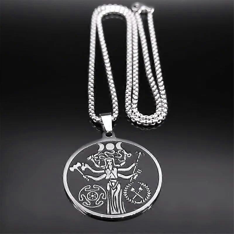 Witch Triple Moon Goddess Hecate Necklace for Women Men Stainless Steel ...