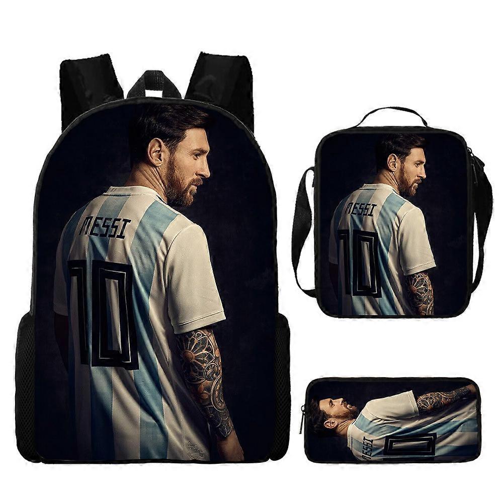Football star Messi printed backpack three-piece set children's ...