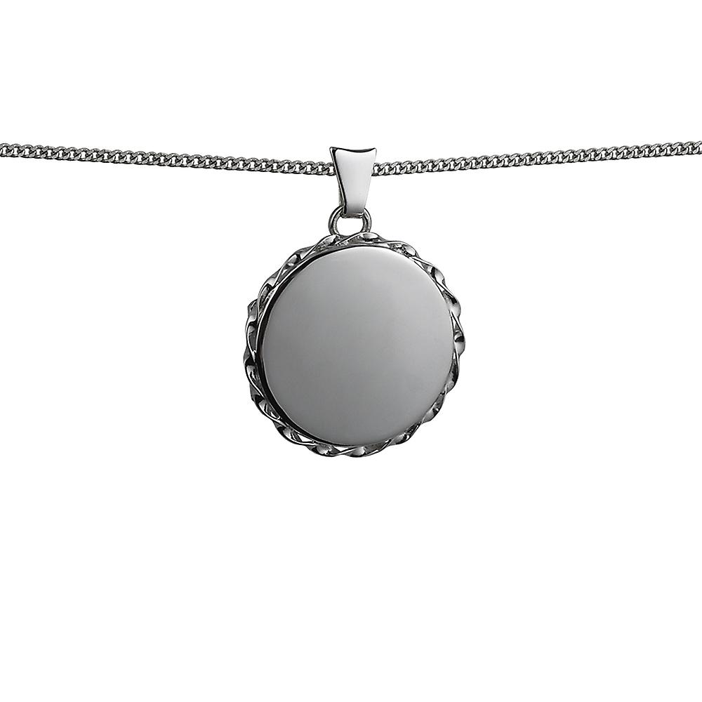 Silver 22mm plain twisted wire edge flat round Locket with a curb Chain ...