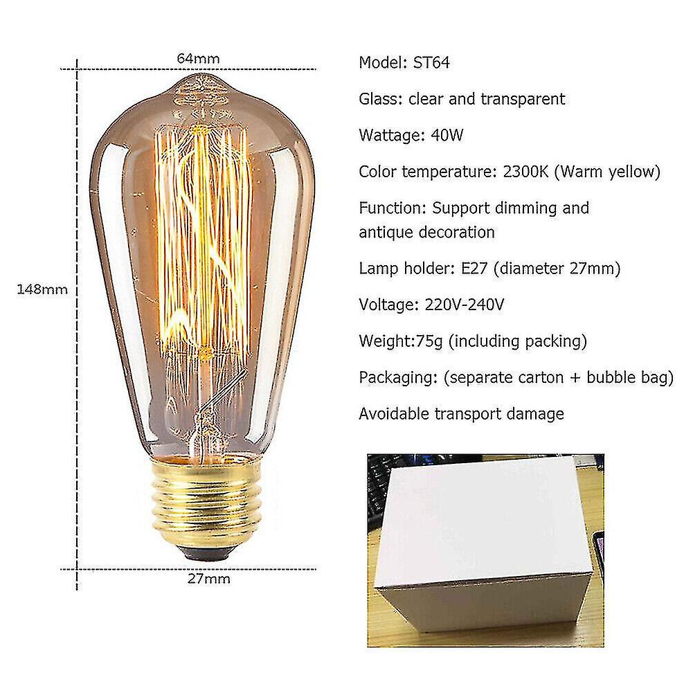 6pcs Vintage Retro St64 E27 Edison Bulbs 40w Filament Light Bulb Warm ...