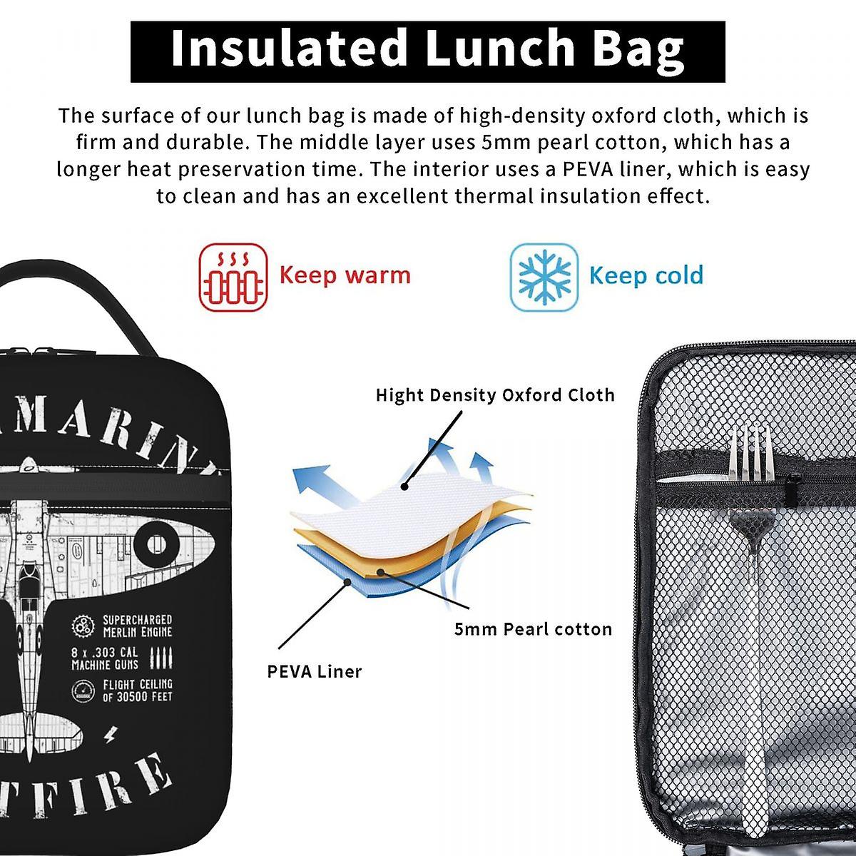 Supermarine Spitfire Insulated Lunch Bag Portable Fighter Plane Ww2 War ...