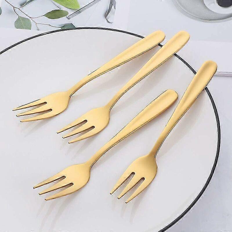 Stainless Steel Cake Fork 3 Prong Fruit Fork, 8 Piece Gold Fork Set ...