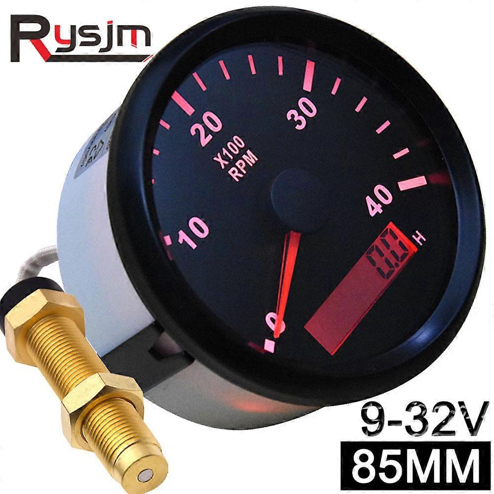 85mm 4000RPM Tachometer With LED Digital Hourmeter Marine Outboard ...