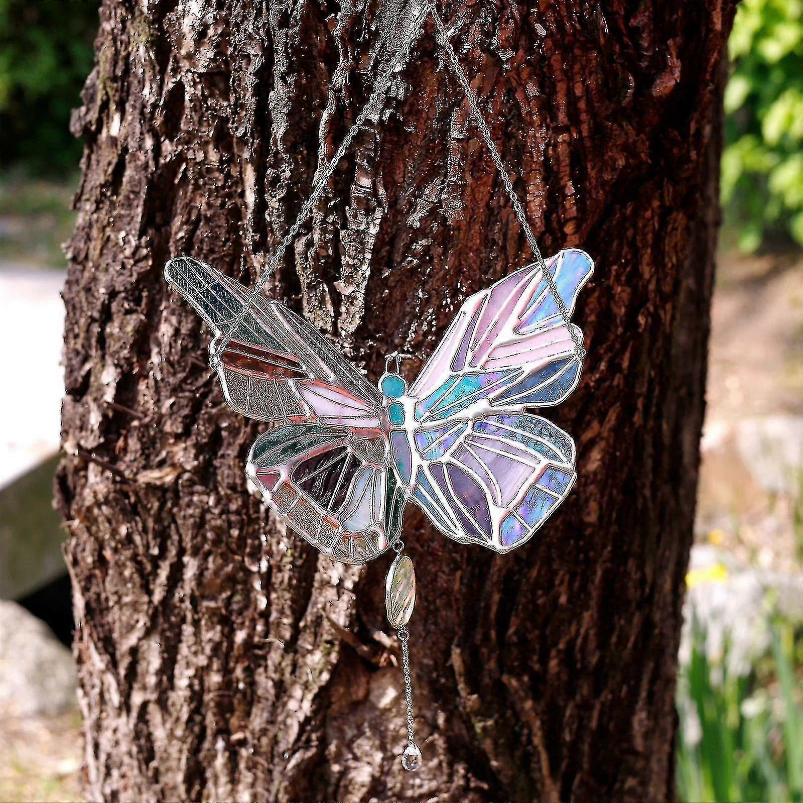 Butterfly Stained Glass Suncatcher/home Yard Decoration Color Outdoor ...