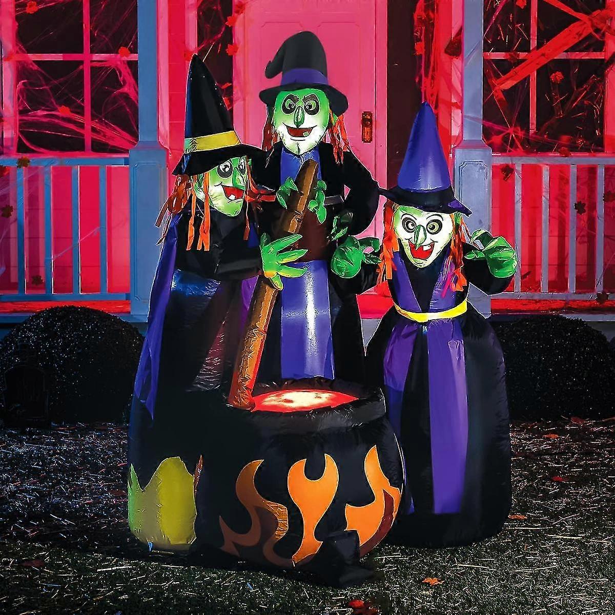 6 Ft Tall Halloween Inflatable Three Witch Around Cauldron With Flame ...